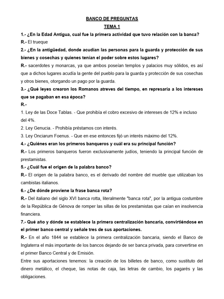 TEMA 1 Banco de Preguntas | PDF | Bancos | Economias