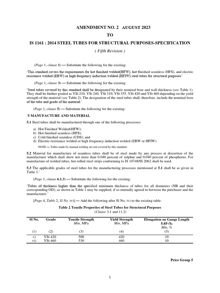 Is 1161 - 2014 Structural Tube | PDF | Welding | Construction