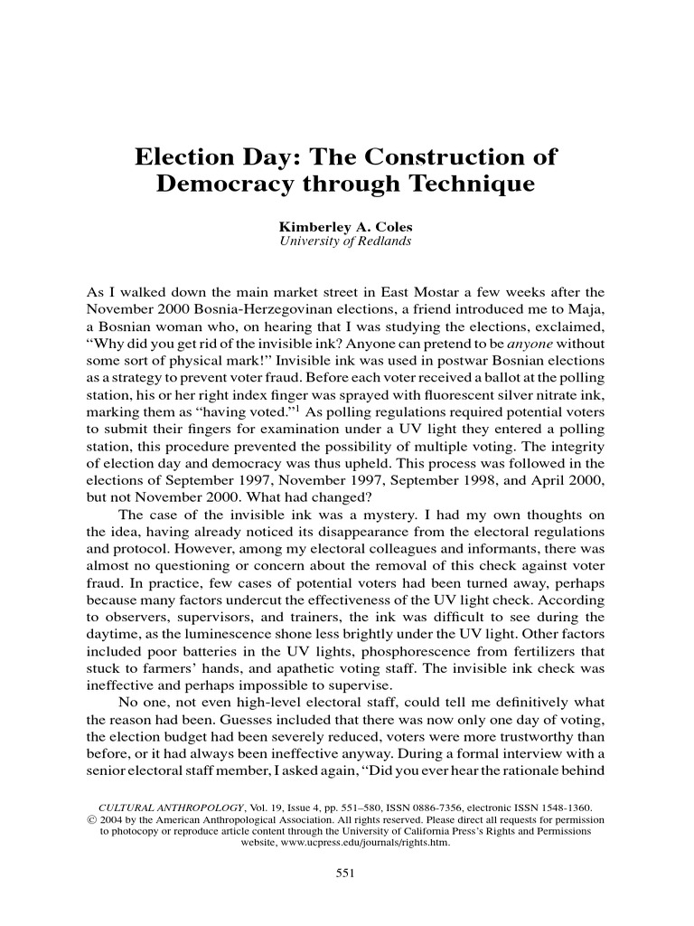 COLES - Election Day_ the Construction of Democracy | PDF | Identity Document | Democracy