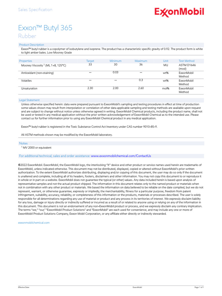 Exxon Butyl 365-SDS | PDF | Exxon Mobil