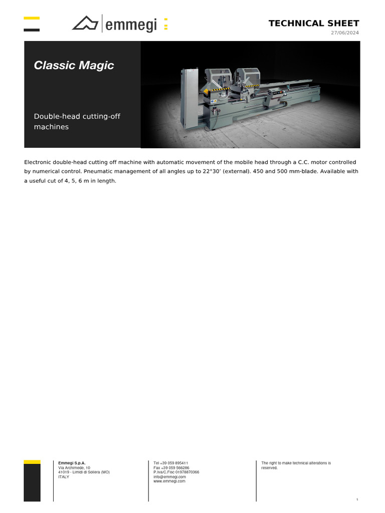 Technical Sheet - Classic Magic - Emmegi | PDF | Printer (Computing ...