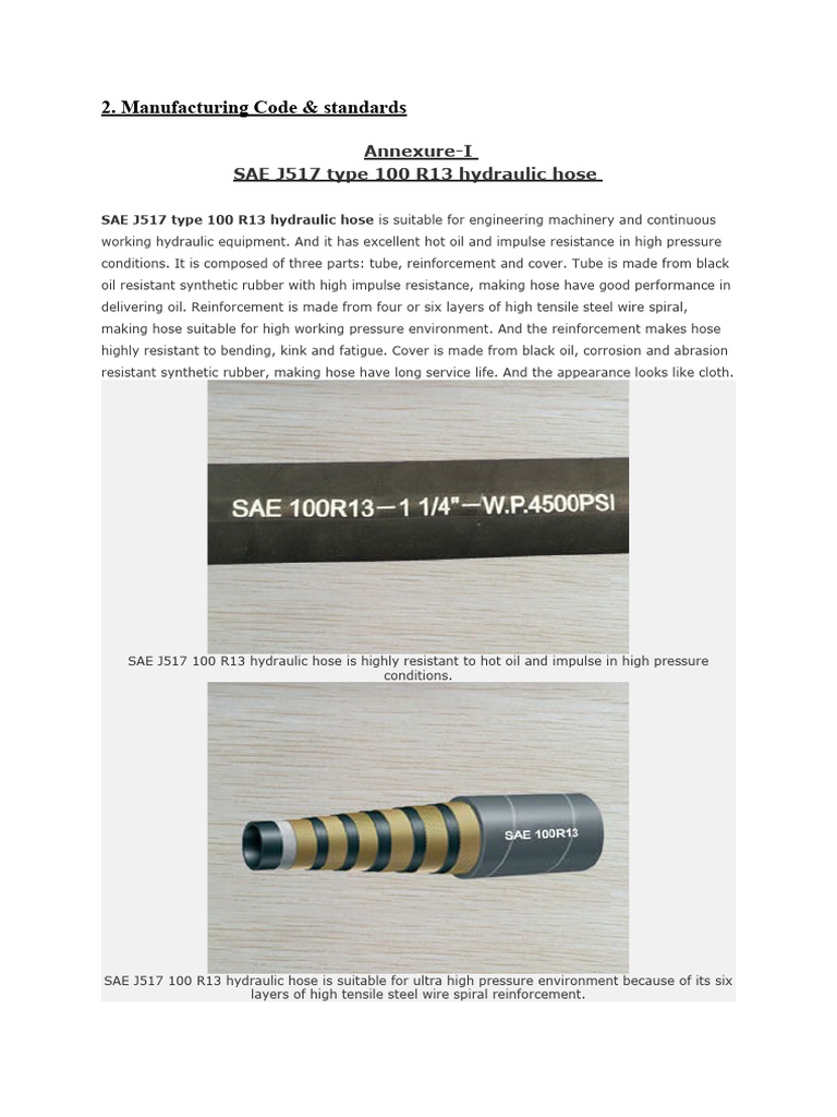 SAE J517 Type 100 R13 Hydraulic Hose | PDF | Pipe (Fluid Conveyance) | Hose