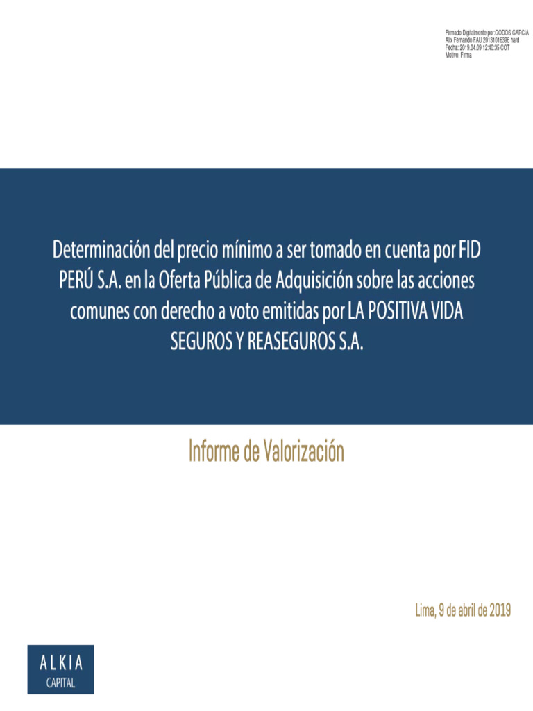2019 La Positiva Vida Seg. y Reaseguros - Anexo - Informe de Valorizacion | PDF | Seguro ...