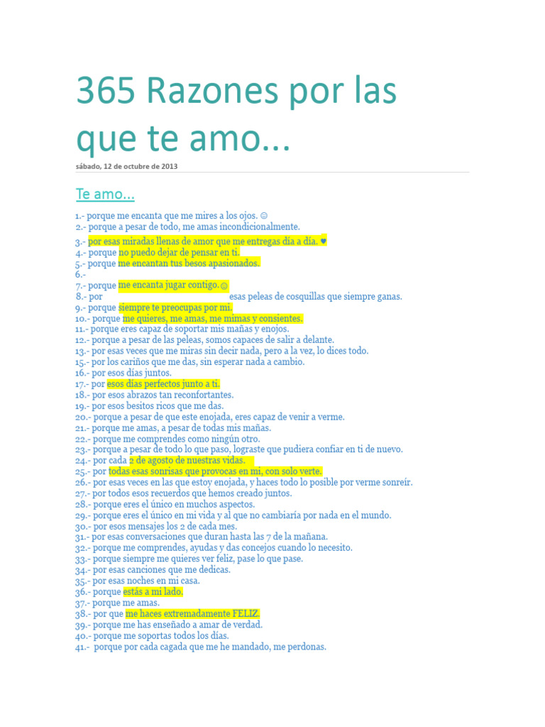 365 Razones Por Las Que Te Amo | PDF