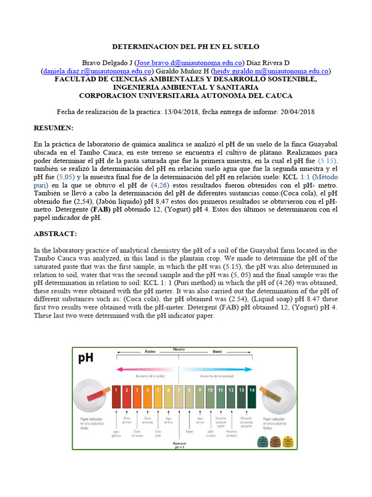 DETERMINACION DEL PH EN EL SUELO - Informe | PDF | gordo | Detergente
