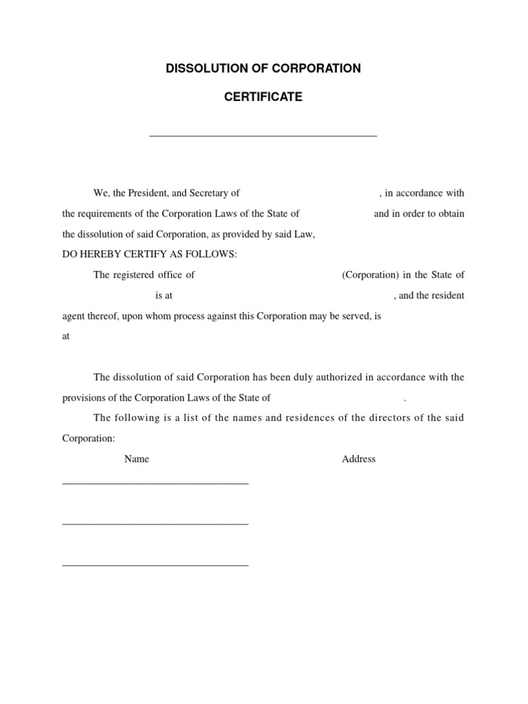 Dissolution Corporation Certificate | PDF