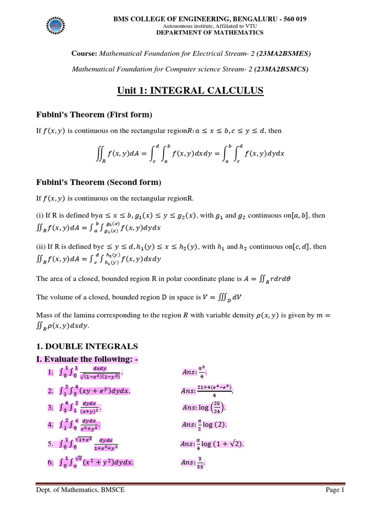 Unit 1 Integrals | PDF | Mathematical Analysis | Mathematics