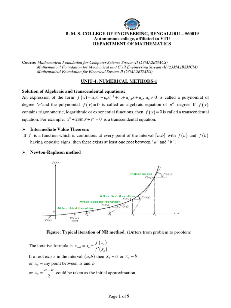 Unit-4 - Numerical Method-1 QB 23MA2BSMCM MCS MES | PDF | Finite Difference | Equations