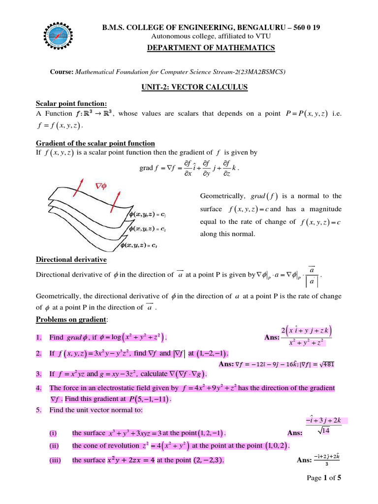 Unit-2 VectorCalculus QB - MCS | PDF | Derivative | Gradient