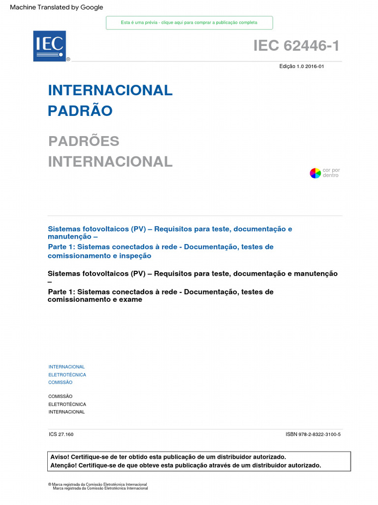 Iec 62446-1 - Pv-Isotest - Inglês | PDF | Padronização | Fotovoltaica
