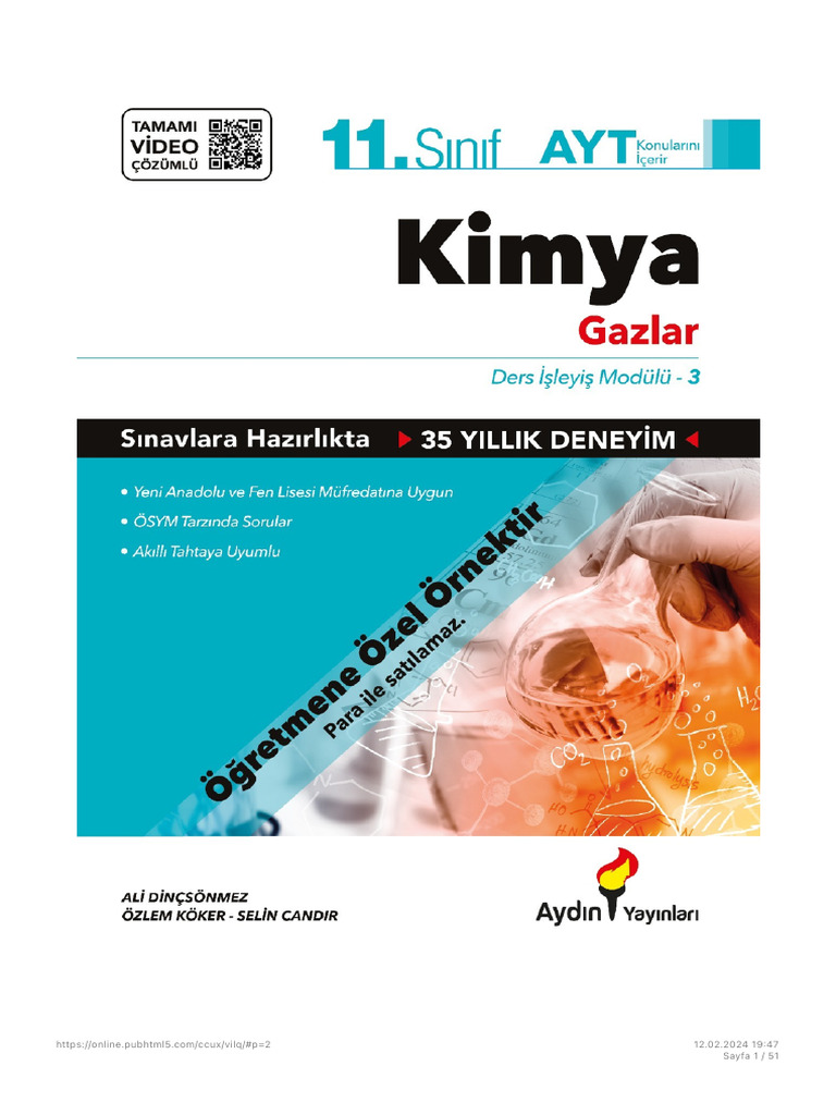 AYT Kimya 11. Sınıf Ders İşleyiş Modülleri Modül 3 Gazlar | PDF