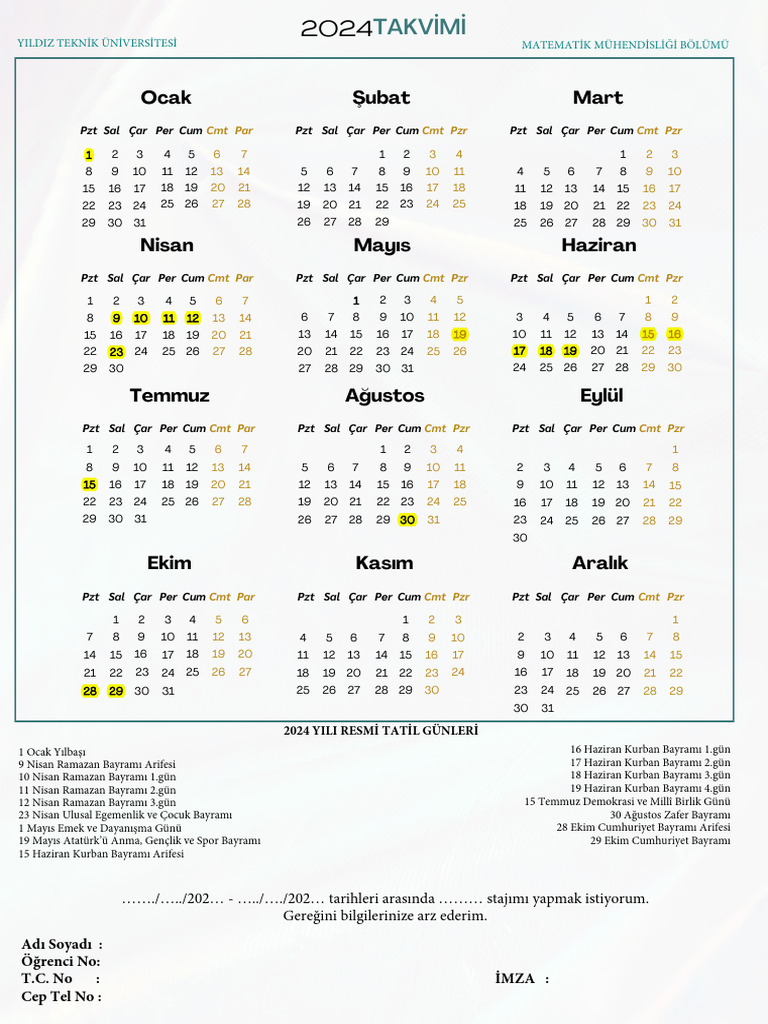 2024 Yıllık Takvim | PDF