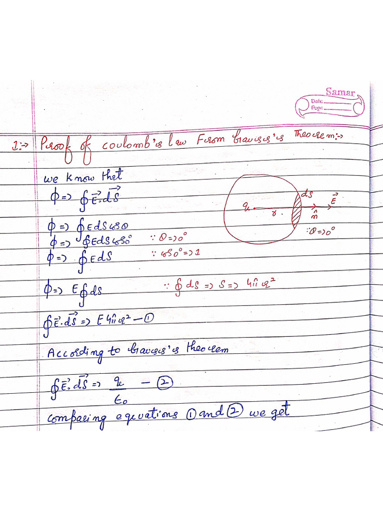 Proof of Coulomb, S Law From Gauss, S Theorem | PDF