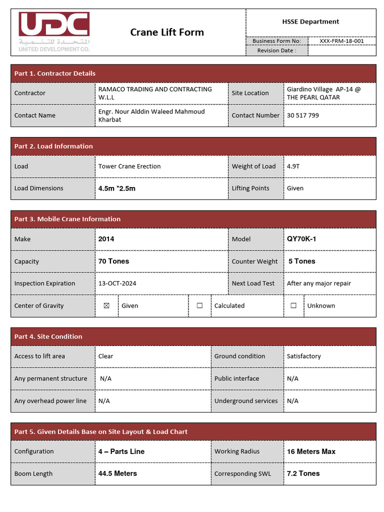 4. Crane Lift Form AP-14 | PDF | Crane (Machine) | Mechanical Engineering