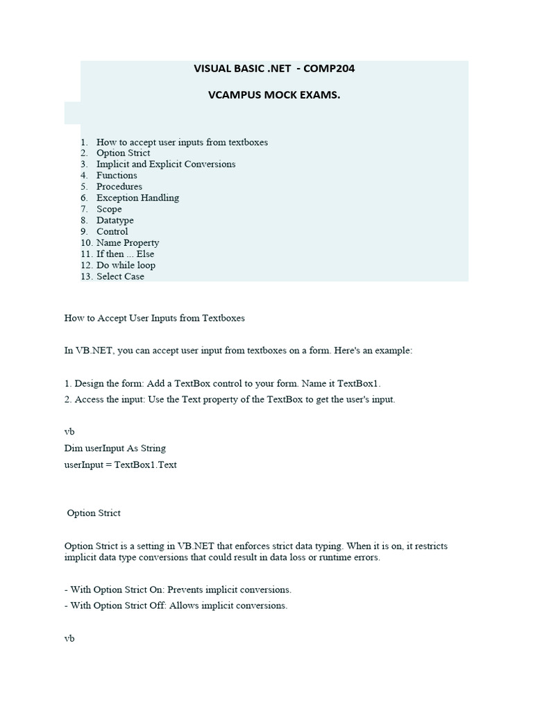 Visual Basic. Net | PDF | Data Type | Variable (Computer Science)