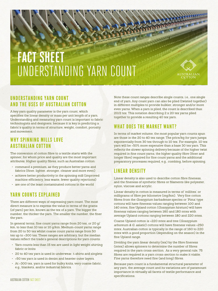 Australian Cotton Fact Sheet Understanding Yarn Counts V2 2022 12-06-034537 Luyp | PDF | Yarn ...