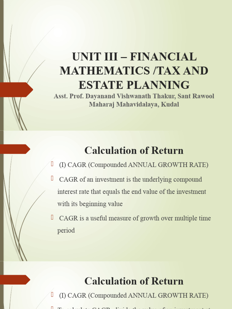 Unit Iii - Financial Mathematics | PDF | Business