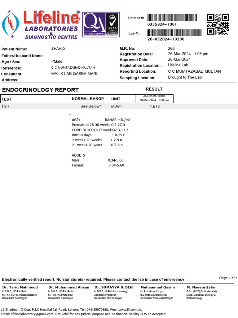 Endocrinology Lab Report for Patient 0355824 | PDF | Health Care ...