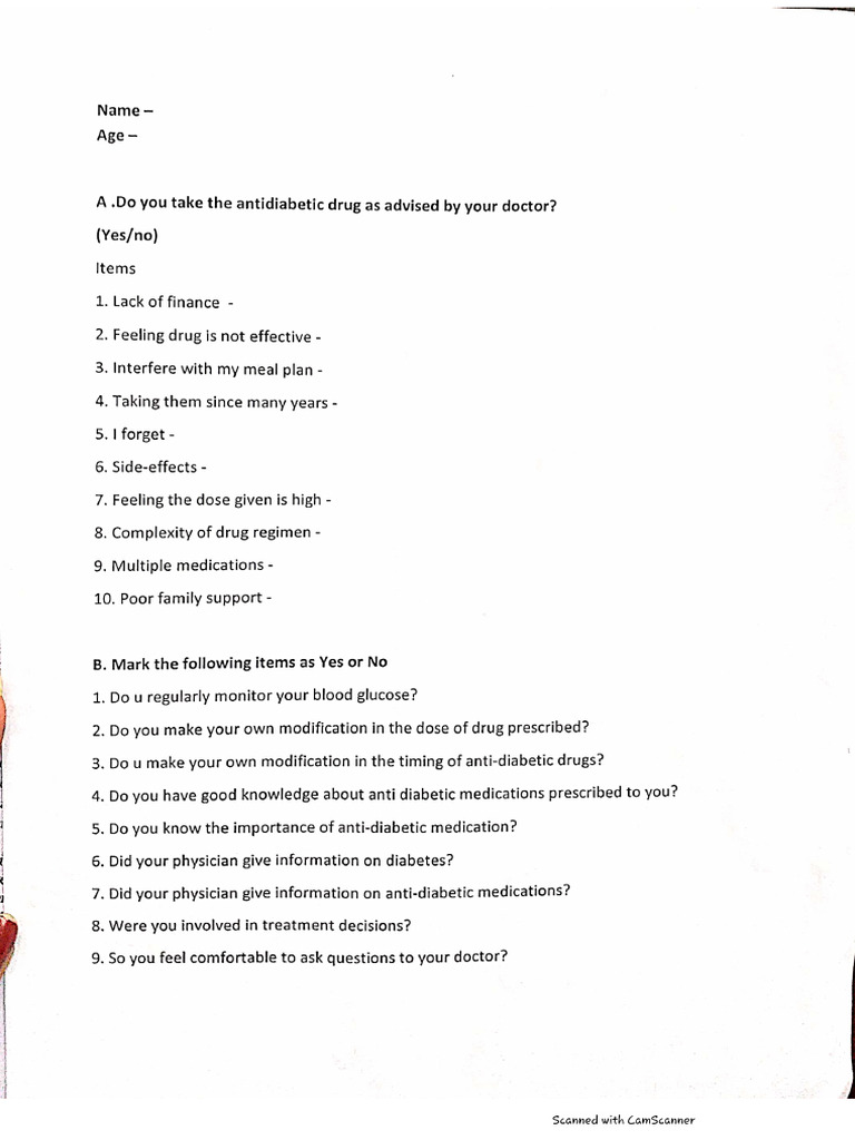 Adherence Questionnaire | PDF