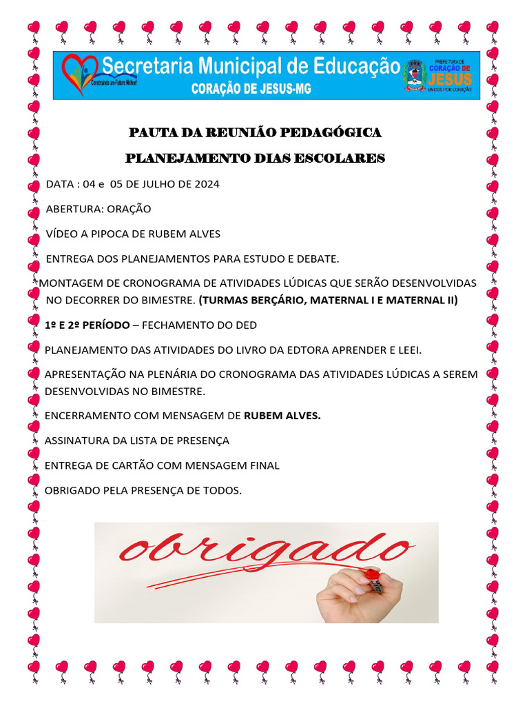 Pauta Da Reunião Pedagógica 1 | PDF