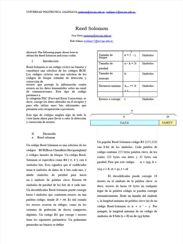 PDF Reed Solomon | PDF | Ingeniería en telecomunicaciones | Transmisión ...