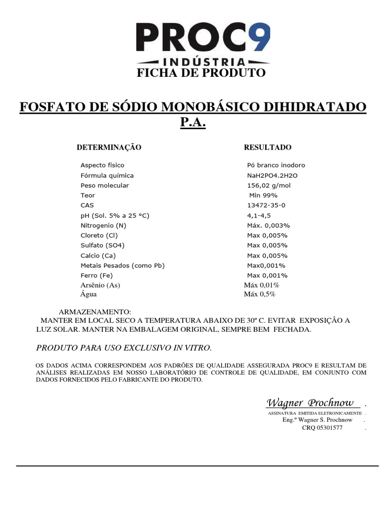 PROC9 LAUDO FOSFATO DE SÓDIO MONOBÁSICO DIHIDRATADO P.A^ | PDF PROC9 LAUDO FOSFATO DE SÓDIO MONOBÁSICO DIHIDRATADO P.A^ | PDF