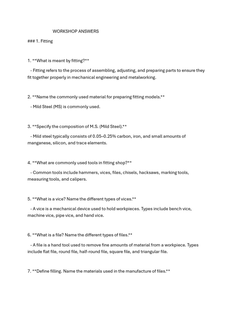 Workshop Answers | PDF | Welding | Construction