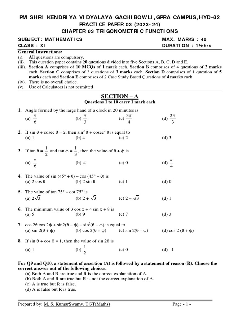 Chapter 3 Trigonometric Functions Pq Pdf Angle Trigonometric