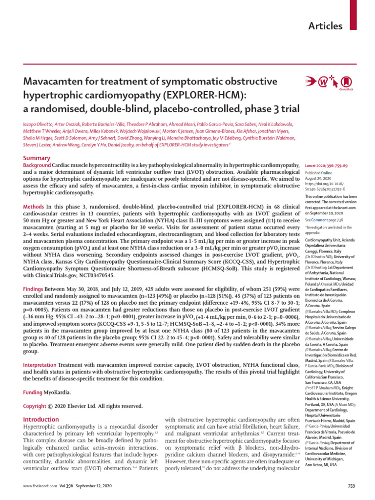 Mavacamten For Treatment of Sy | PDF | Clinical Medicine | Diseases And ...