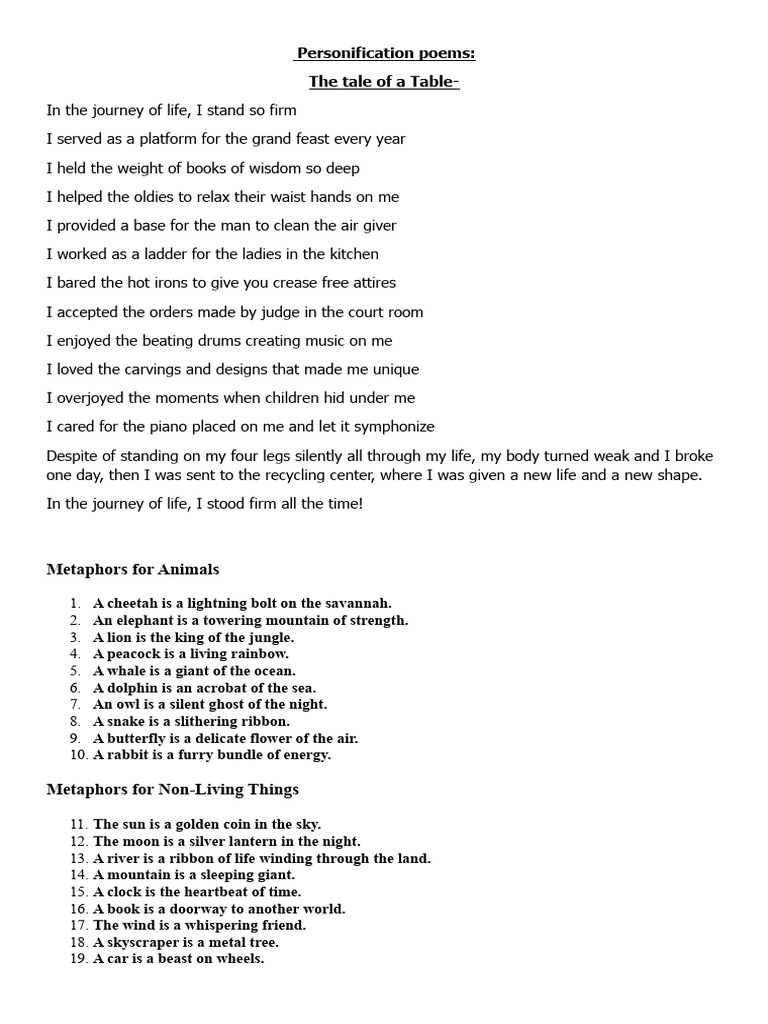 Creative Personification and Metaphors | PDF