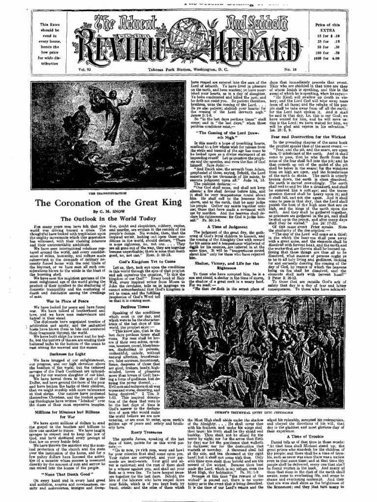 Advent Review and Sabbath Herald - April 12, 1915 | PDF | Jesus | Glory ...