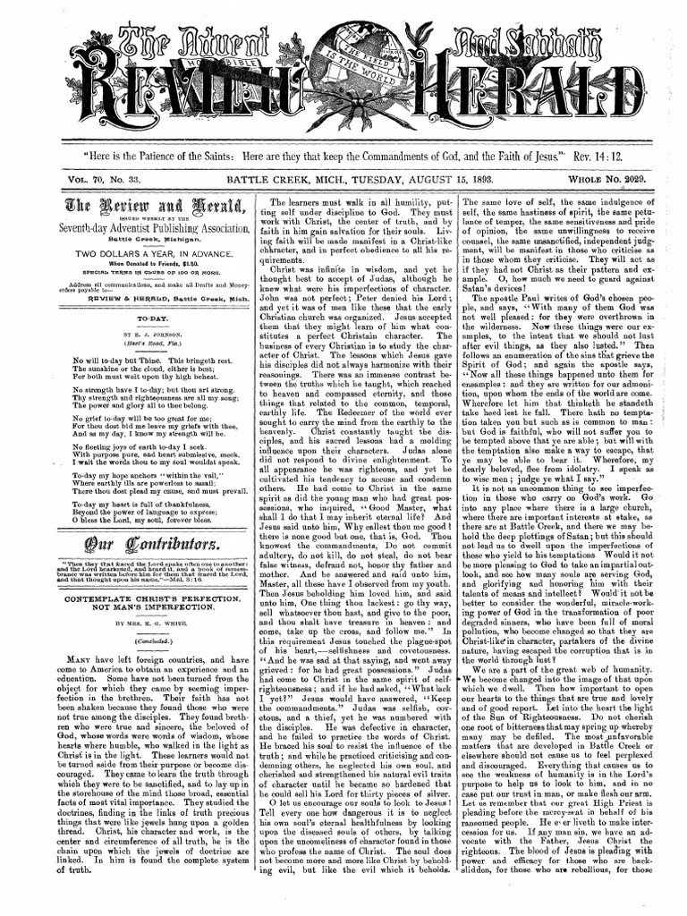 Advent Review and Sabbath Herald - August 15, 1893 | PDF | Jesus ...