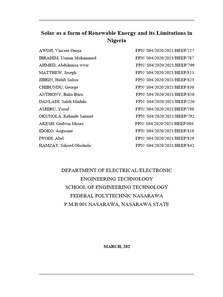 Solar As Form of Renewable Energy and Its Limitations in Nigeria | PDF ...
