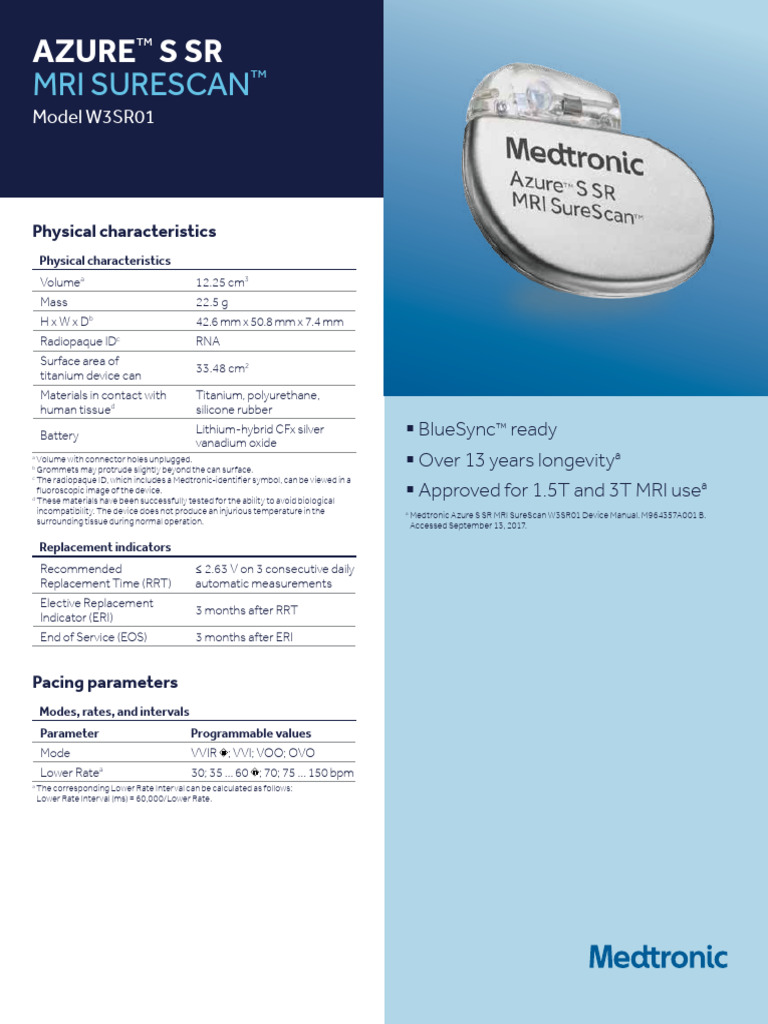 Azure S SR Mri Surescan Spec Sheet | PDF | Artificial Cardiac Pacemaker ...