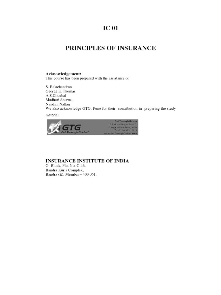 Principal of Insurance Ic01 | PDF