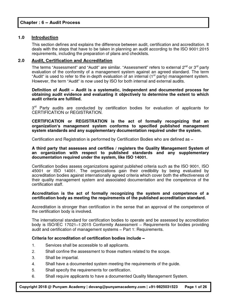 Chapter 6 Audit Process | PDF | Audit | Iso 9000
