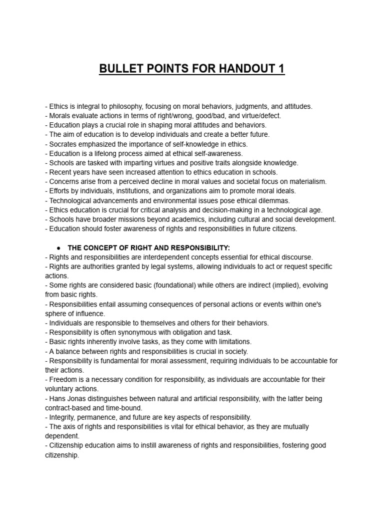 Handout 1 Bullet Points - MG | PDF | Rights | Morality