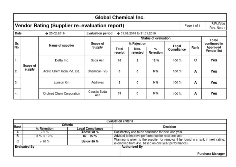 Global Chemical Vendor Evaluation Report | PDF | Supply Chain ...