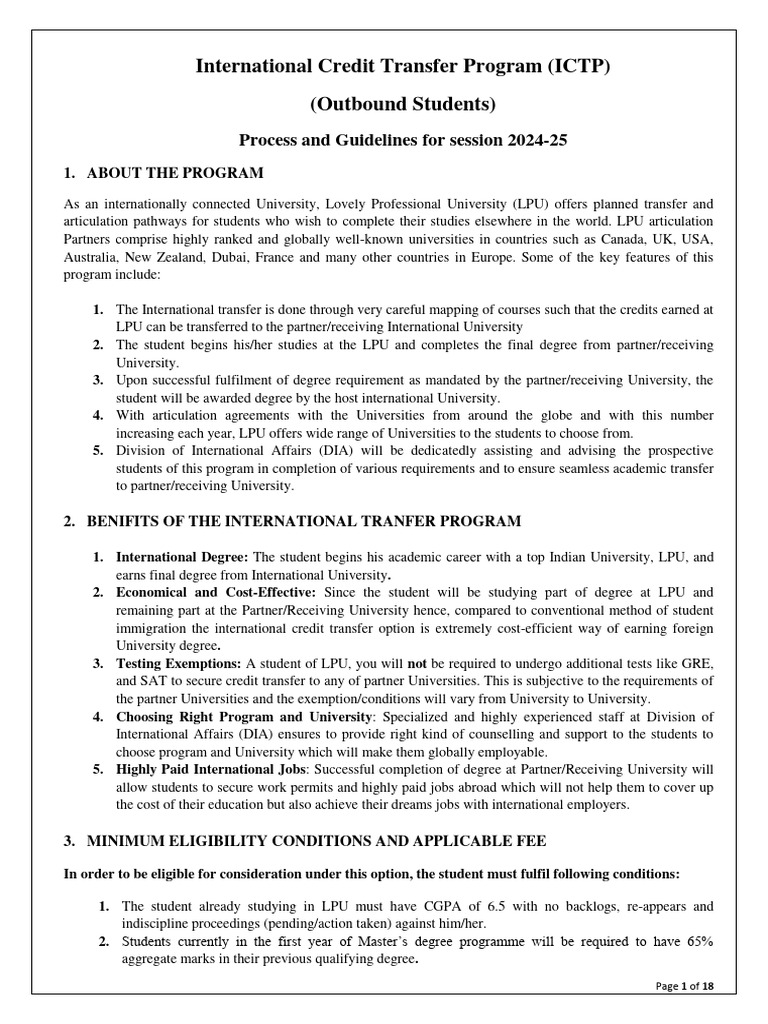 International Credit Transfer Programme (ICTP) Policy 2024-25 | PDF | International English ...