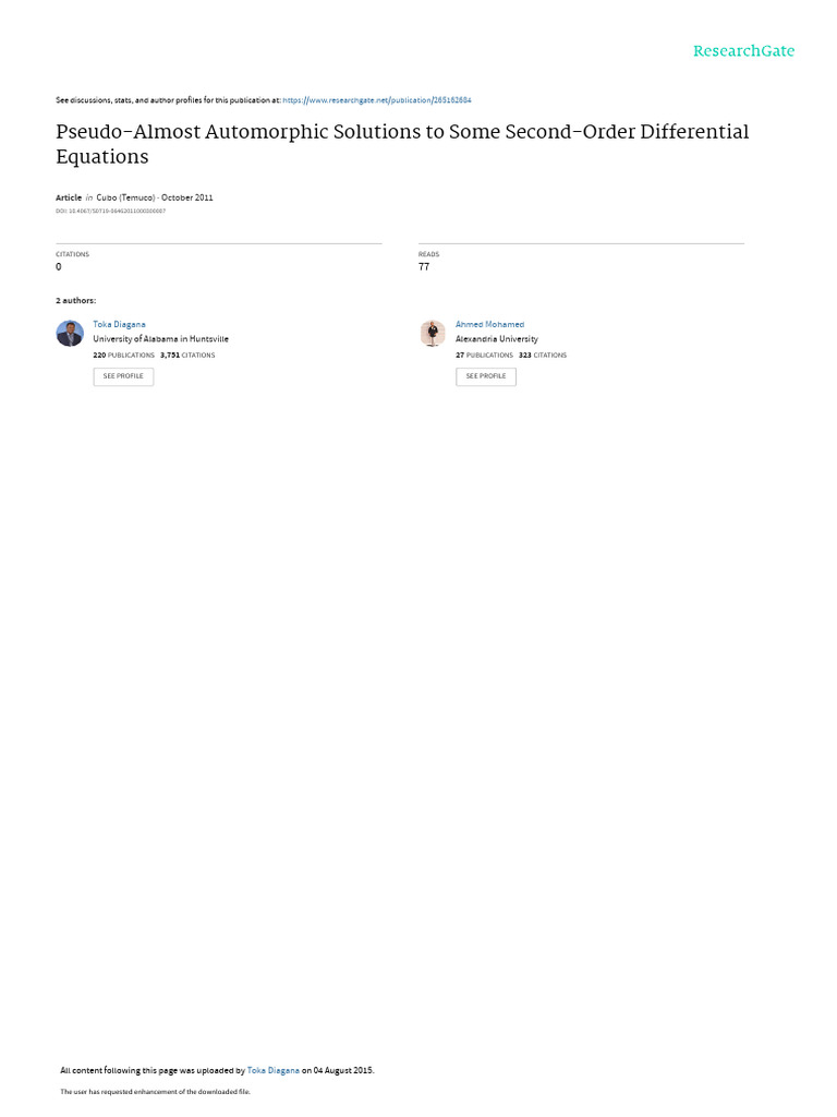 Pseudo-Almost Automorphic Solutions to Some Second | PDF | Eigenvalues And Eigenvectors ...