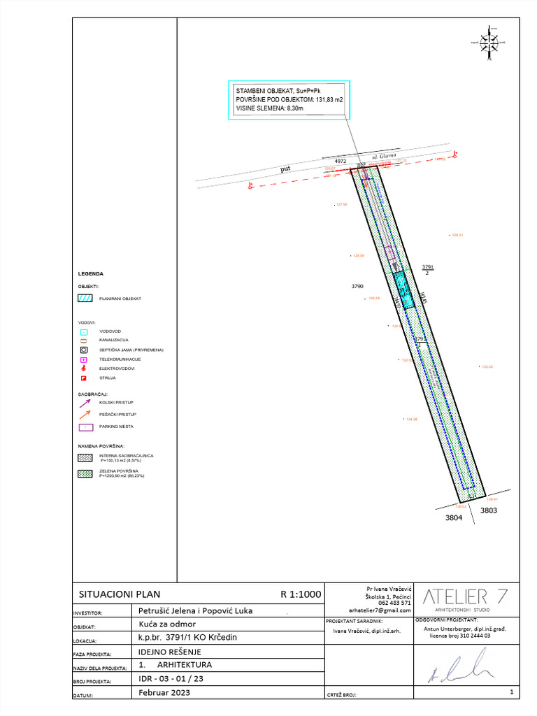Situacioni Plan R 1:1000: Stambeni Objekat, Su+P+Pk Površine Pod Objektom: 131,83 M2 Visine ...