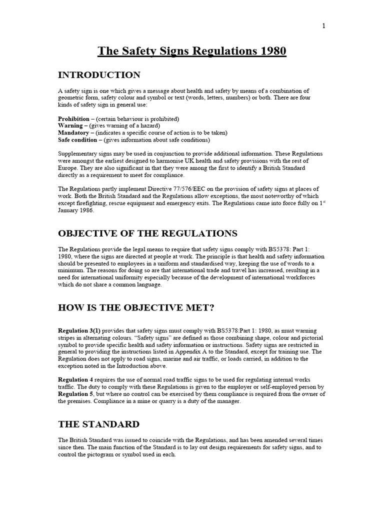 The Safety Signs Regulations 1980 | PDF | Safety | Occupational Safety ...