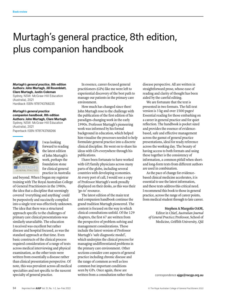 AJGP 0102 2022 Book Review Margolis Murtagh 8th Ed WEB | PDF | General ...