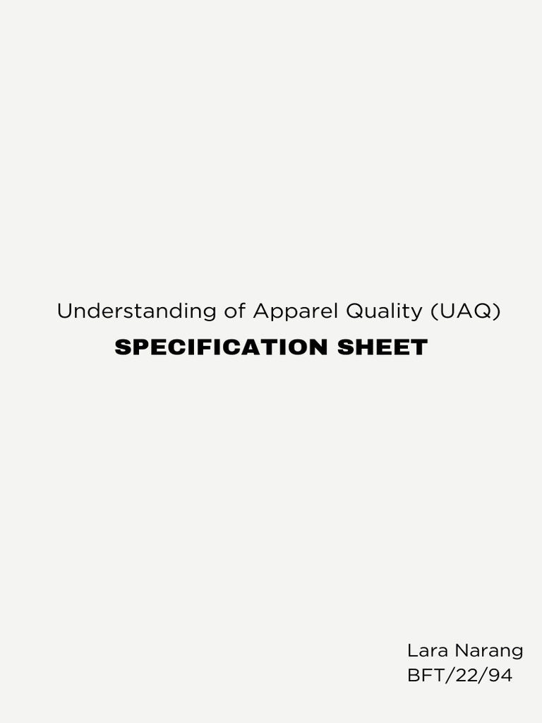Specification Sheet: Understanding of Apparel Quality (UAQ) | PDF ...