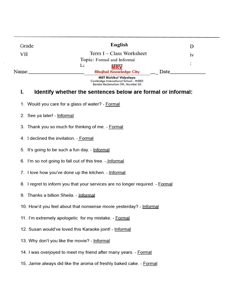Formal vs Informal Language Guide | PDF | Language Arts & Discipline