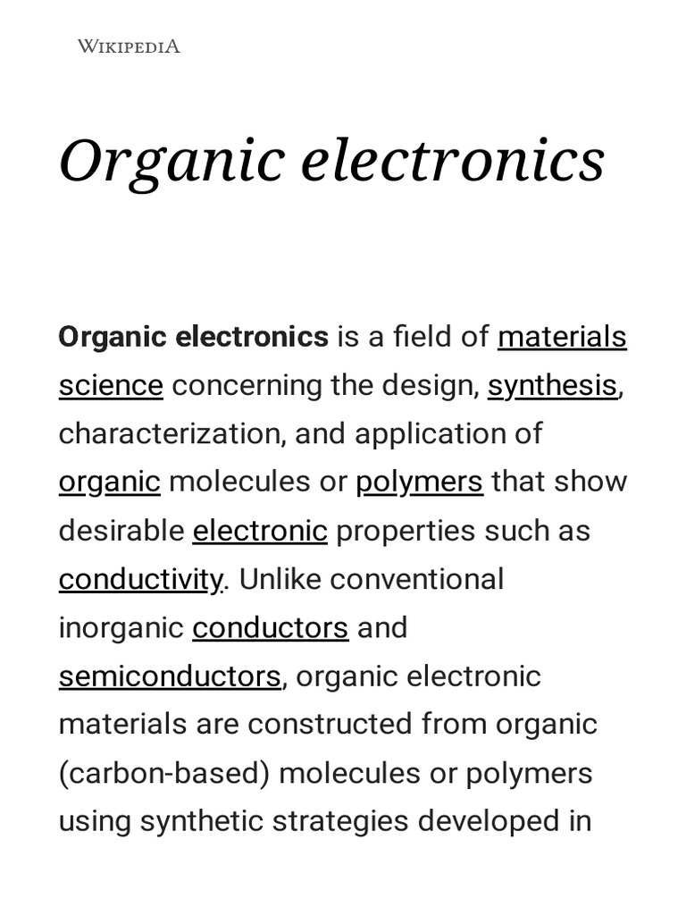 Organic Electronics - Wikipedia | PDF | Oled | Physical Chemistry