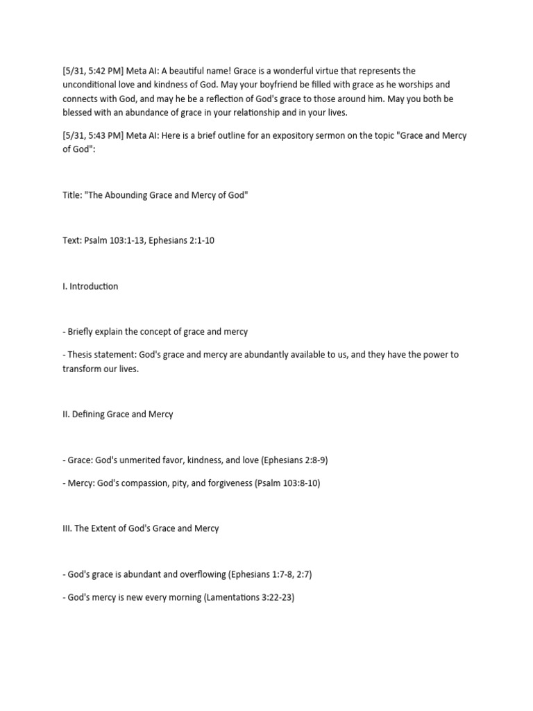 Grace and Mercy Sermon | PDF | Mercy | Divine Grace
