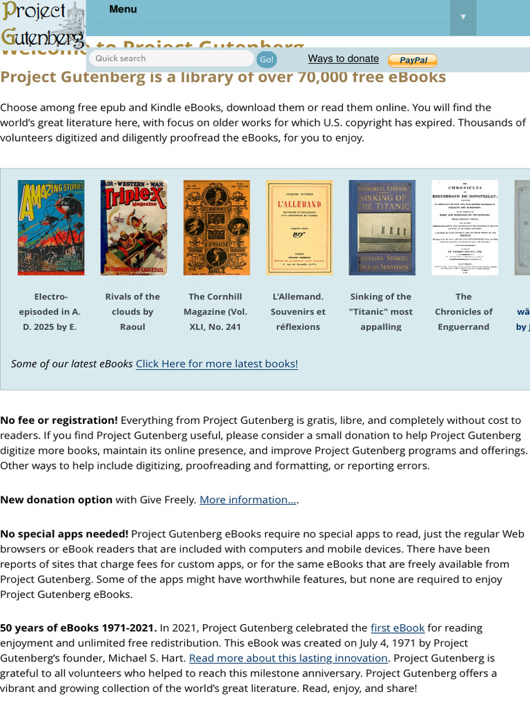 Free Ebooks - Project Gutenberg | PDF | Project Gutenberg | Audiobook