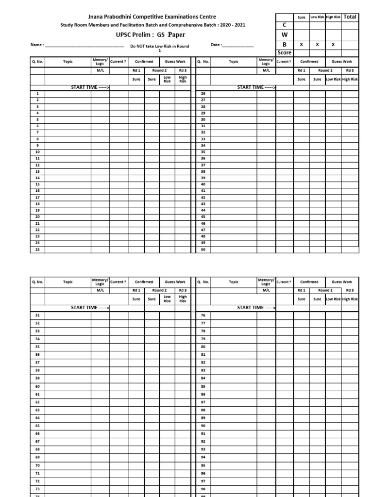 GS Answer Sheet - Prelim Batch (Qs - LR-HR) | PDF