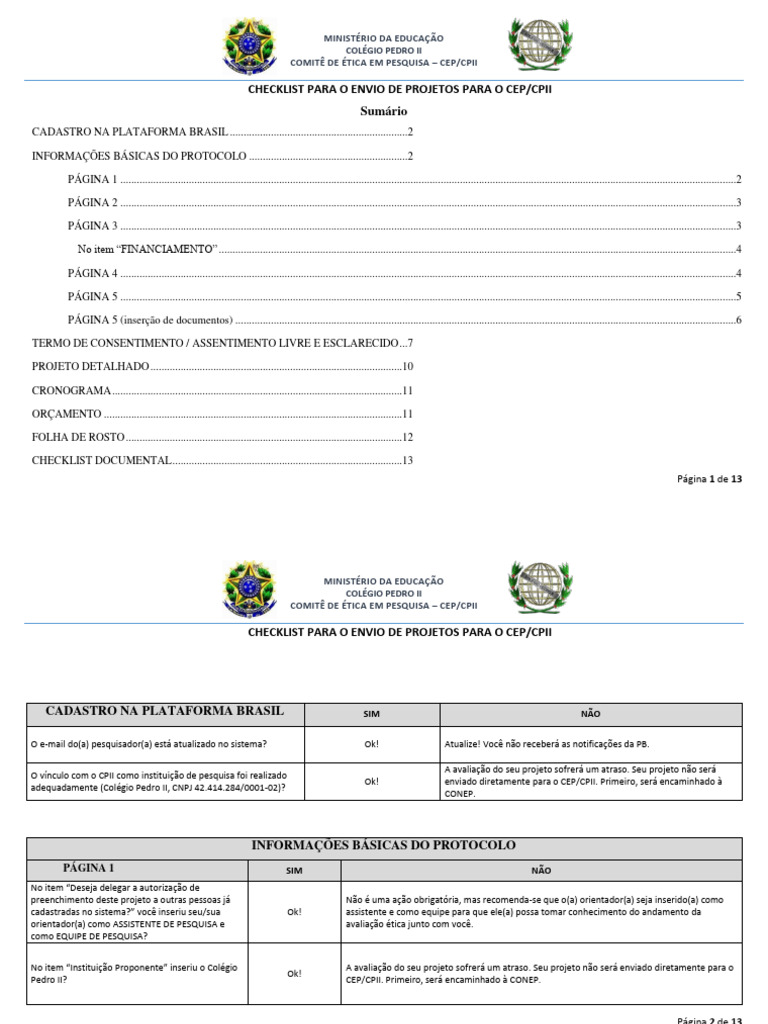CHECKLIST_Plataforma Brasil 2019 | PDF | Informação | Orçamento